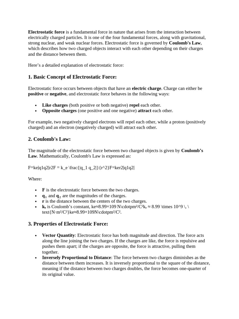 Electrostatic Force Is A Fundamental Force | PDF | Electric Charge | Force
