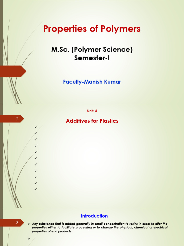 Unit 5 Additives | PDF | Polymers | Antioxidant
