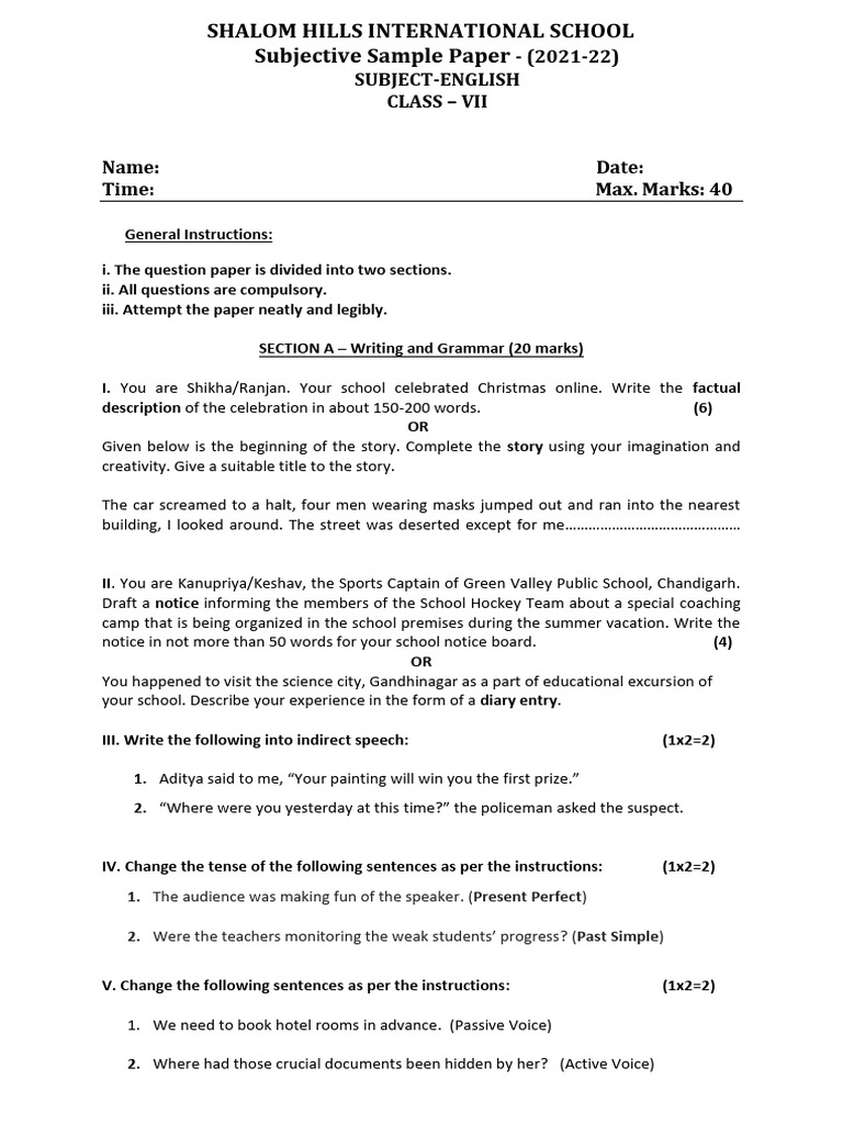 Subjective Sample Paper | PDF