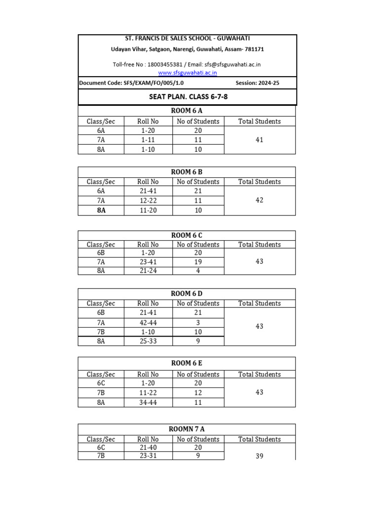 SOF SOCIAL.SCIENCE - SEAT PLAN CLASS 6-7-8 | PDF