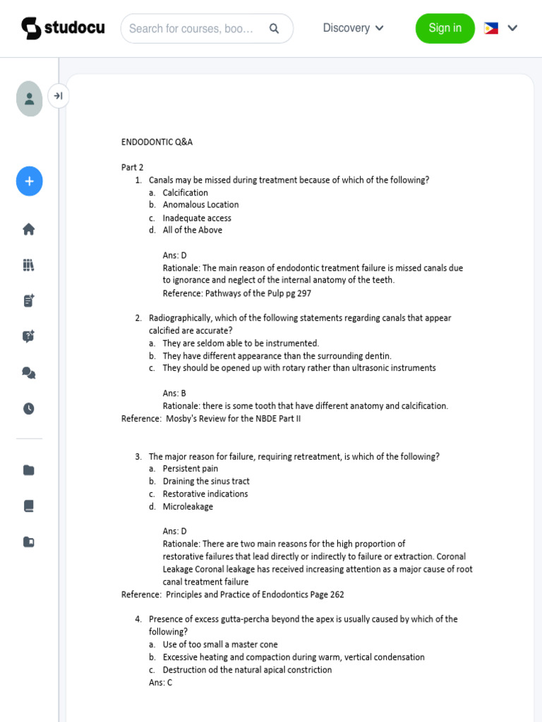 Endodontic Q&A 2 - Question and Answer With Rationale - ENDODONTIC Q& A ...