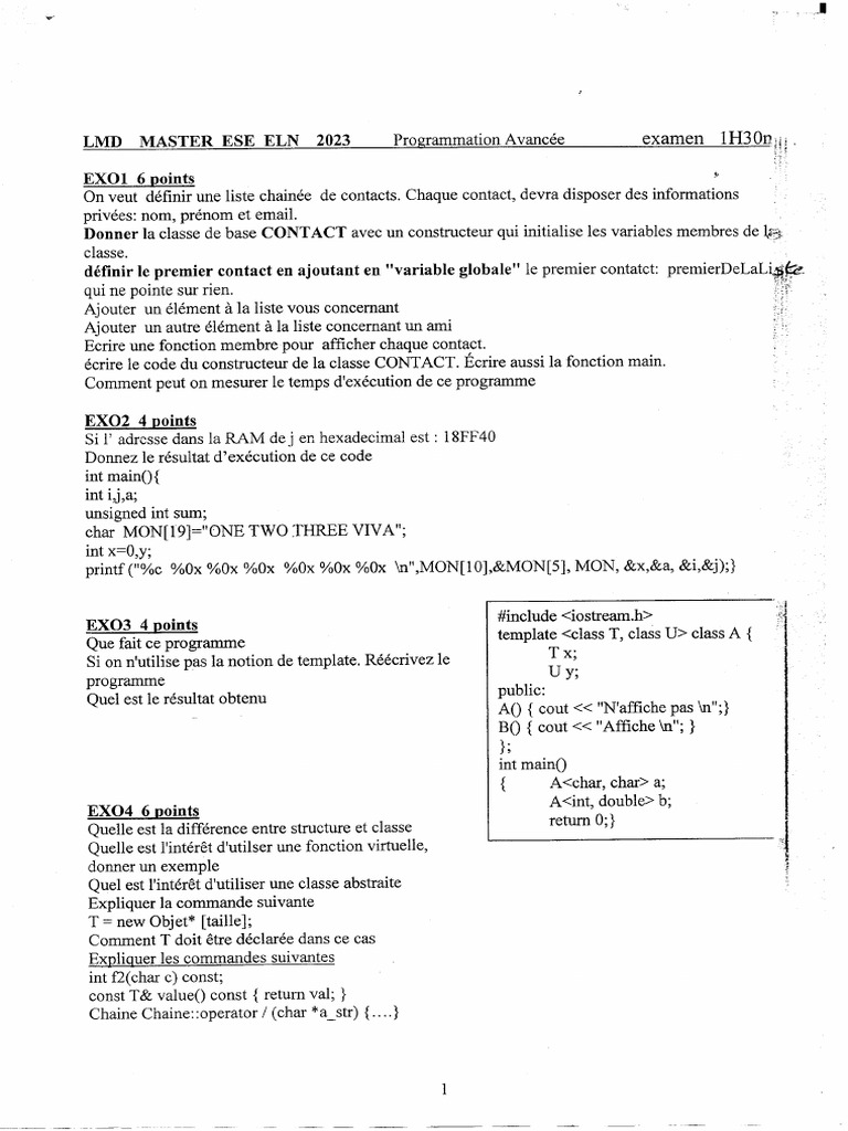 Examen C++ 2023-2024 | PDF
