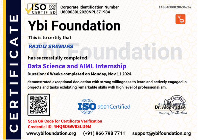 Data Science and AIML Internship (45days) | PDF