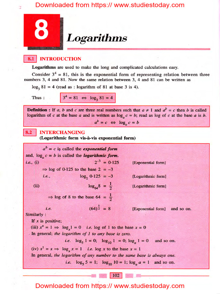 ICSE Class 9 Maths Chapter 08 Logarithms | PDF
