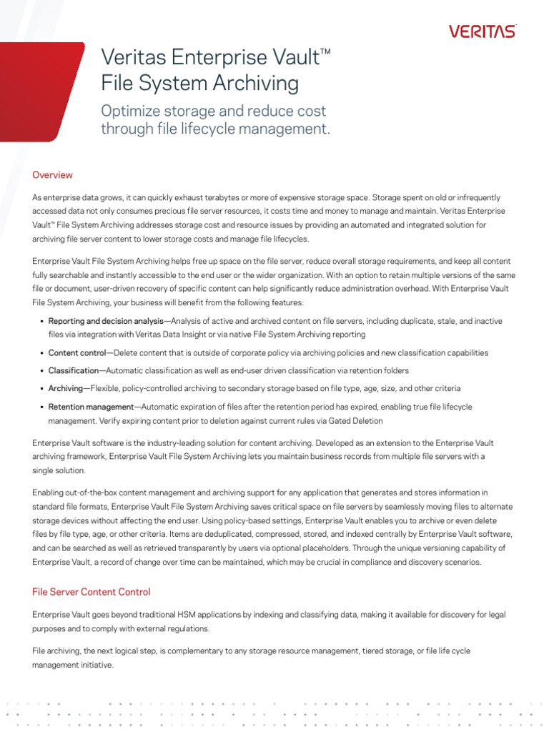 Enterprise Vault File System Archiving | PDF | Computer File | File System