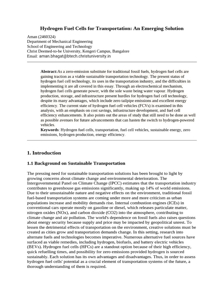 Review Paper - Hydrogen Fuel Cells For Transportation - An Emerging ...