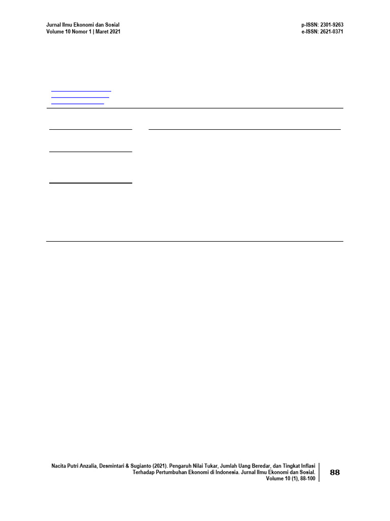 Pengaruh Nilai Tukar, Jumlah Uang Beredar, Dan Tingkat Inflasi Terhadap - Pertumbuhan Ekonomi Di ...