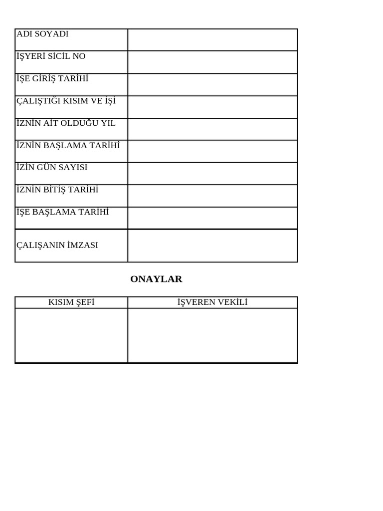 Yillik İzi̇n Formu | PDF