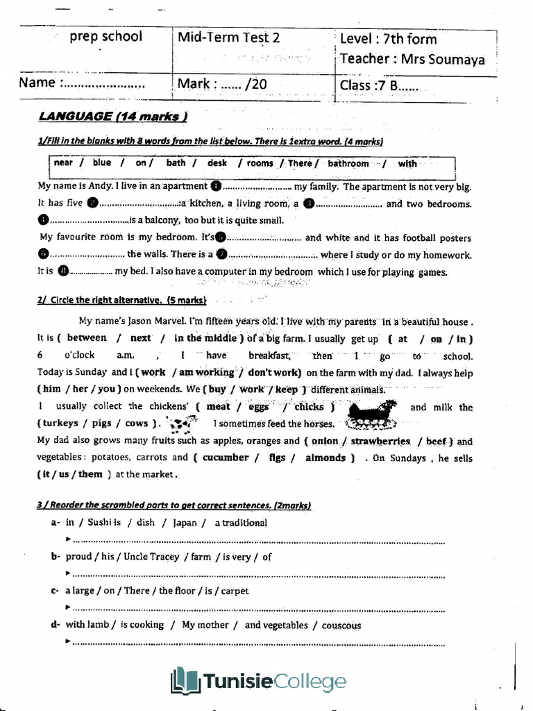 Devoir de Controle N°2-Englais-7ème (2023-2024) | PDF