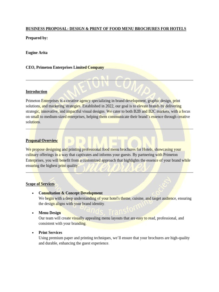 Hotel Menu Design Proposal | PDF | Brand | Menu