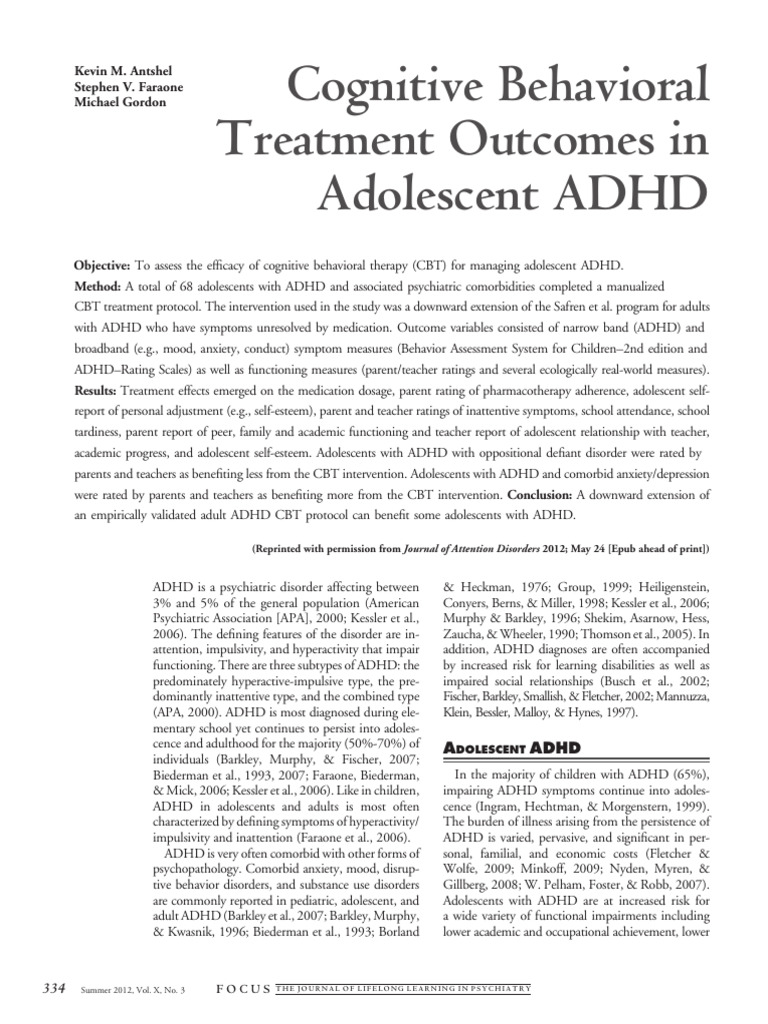 CBT Efficacy for Adolescent ADHD | PDF | Attention Deficit ...