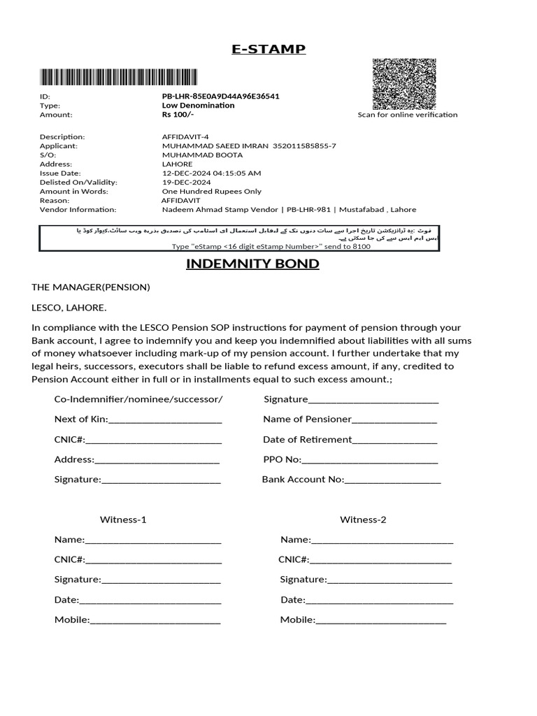 INDEMNITY BOND | PDF | Indemnity | Private Law