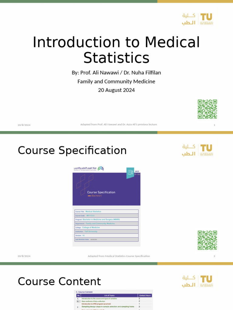 Introduction To Medical Statistics 2024-25 | PDF | Level Of Measurement ...