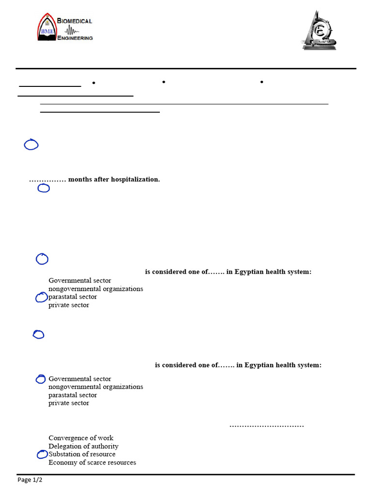 Health Care System Management Exam 2023 | PDF | Biomedical Engineering ...