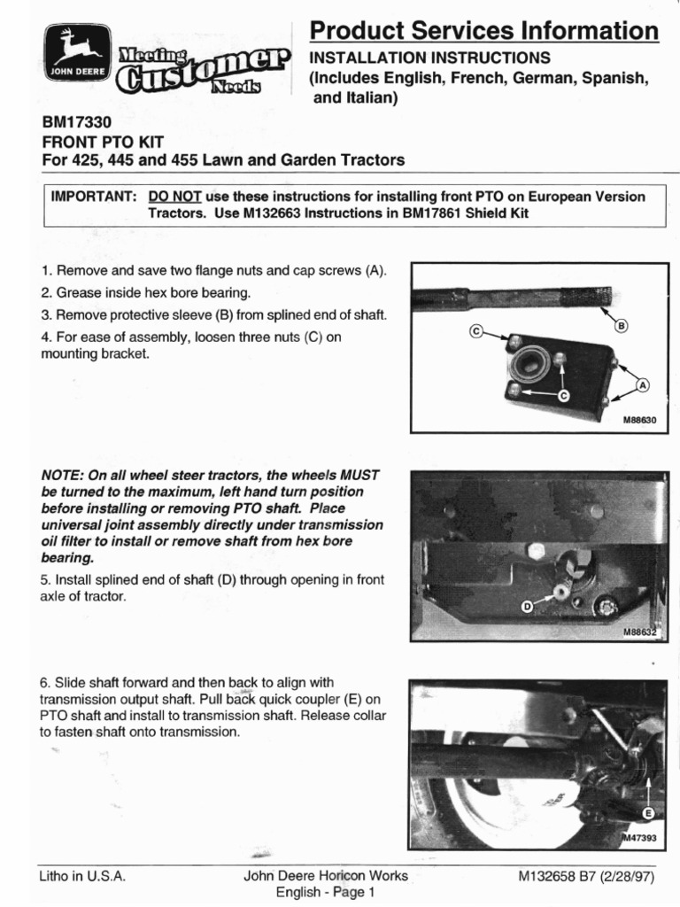 BM17330 Front PTO Kit | PDF