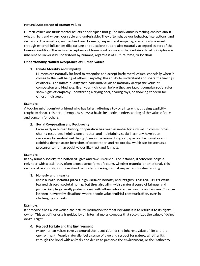 Natural Acceptance of Human Values | PDF | Empathy | Morality