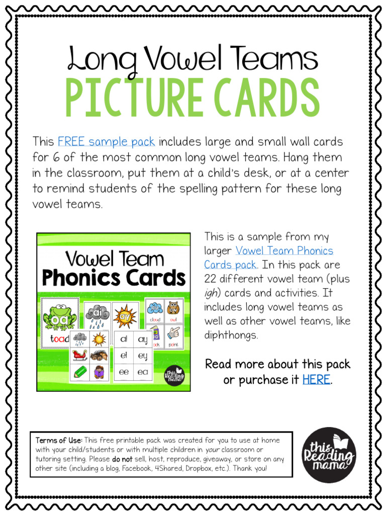 Free Long Vowel Team Phonics Cards | PDF