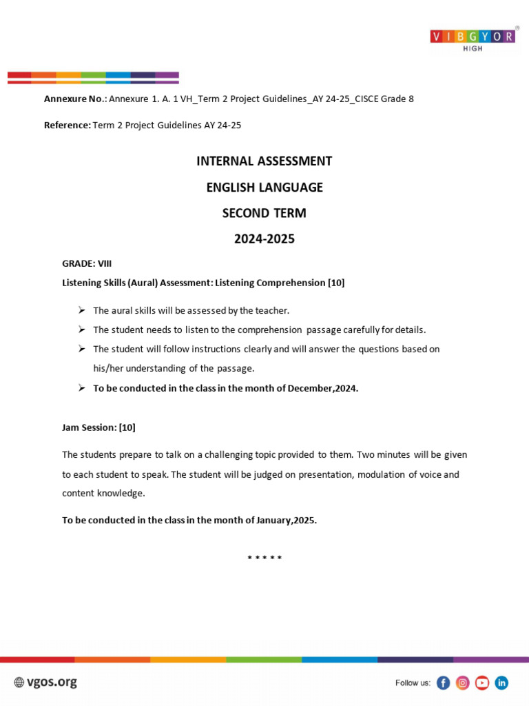 Grade 8 Term 2 Project Guidelines 2024-25 | PDF | Reading Comprehension