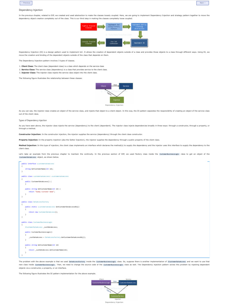 Dependency Injection | PDF | Class (Computer Programming) | Programming Dependency Injection | PDF | Class (Computer Programming) | Programming