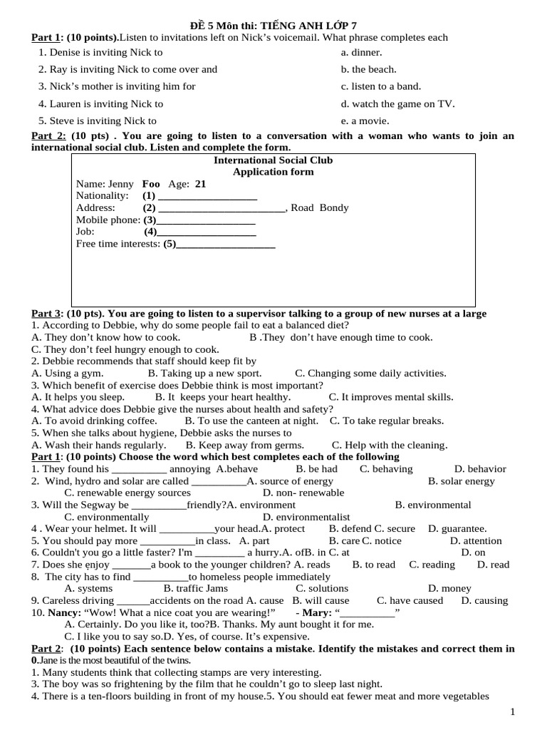 Grade 7 English Exam Practice | PDF | Water | Sun