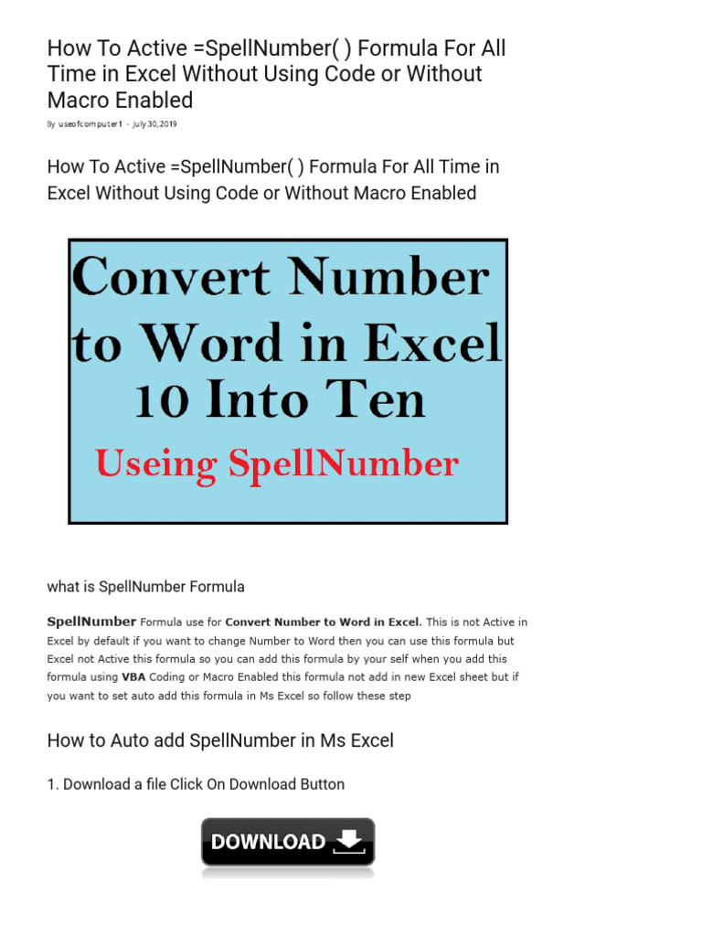 How To Active SpellNumber Formula For All Time in Excel Without Using ...