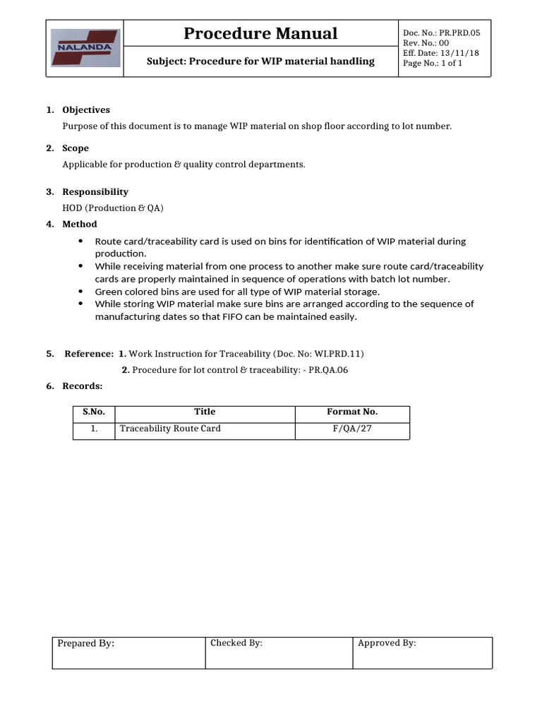 PR - prd.05 WIP Material Handling | PDF