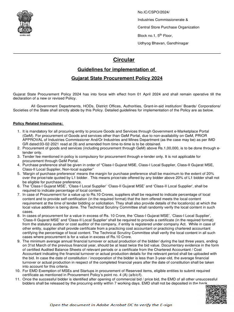 Guidelines - Guj - State Pro - Policy 2024 | PDF | Accountant | Procurement