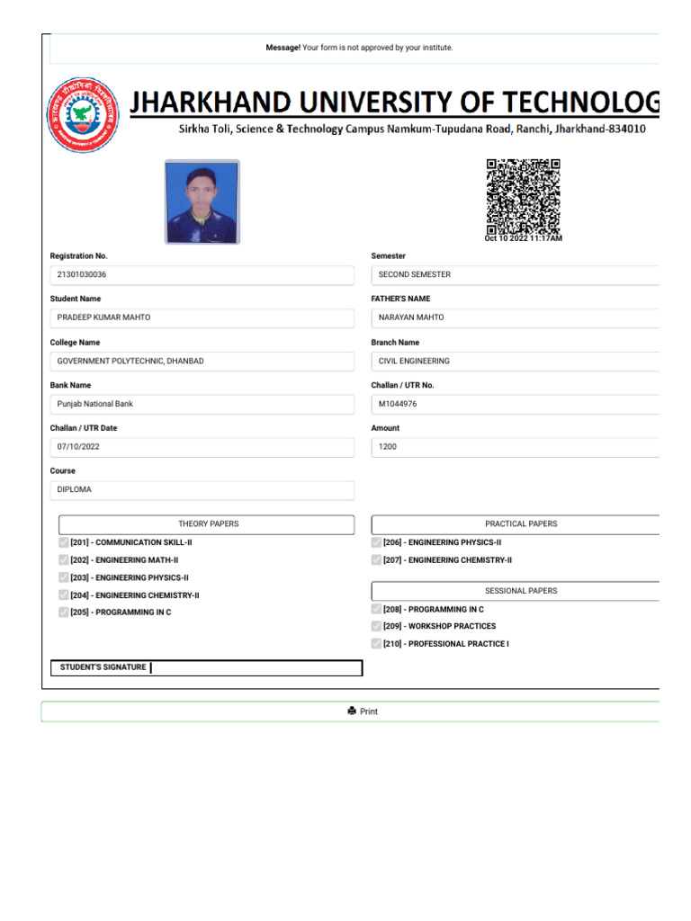 Pradeep Form Fill Up 2nd Semester | PDF