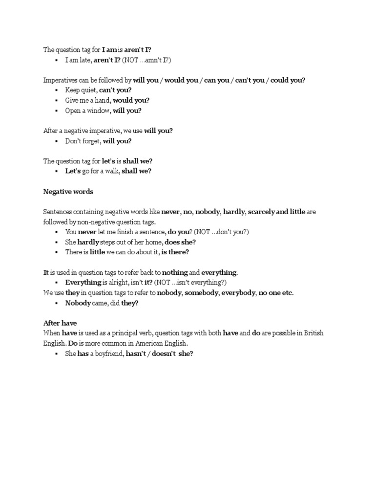 Question Tags Usage Guide | PDF | Language Arts & Discipline | Self ...