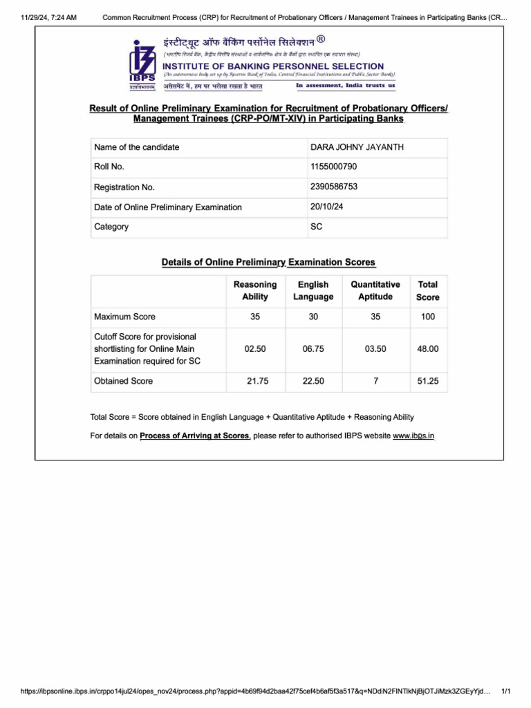 Dara Johny Jayanth - Score Card | PDF