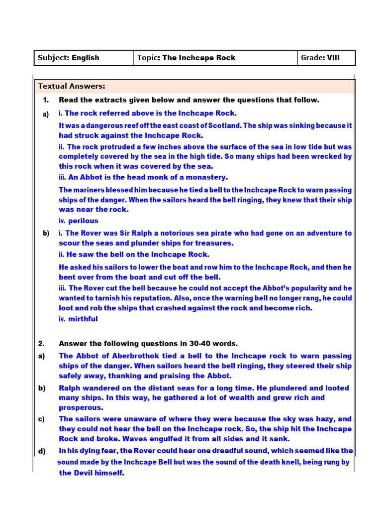 TSD - CB - VIII - Eng - The Inchcape Rock | PDF