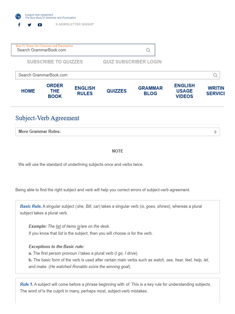 Subject-Verb Agreement _ Examples and Rules | PDF | Grammatical Number ...