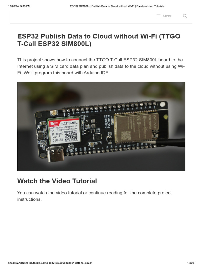 Esp32 Sim800l Publish Data To Cloud Without Wi Fi Random Nerd