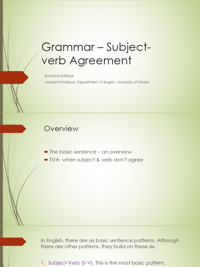 Grammar (1) - Subject-Verb Agreement | PDF | Subject (Grammar ...