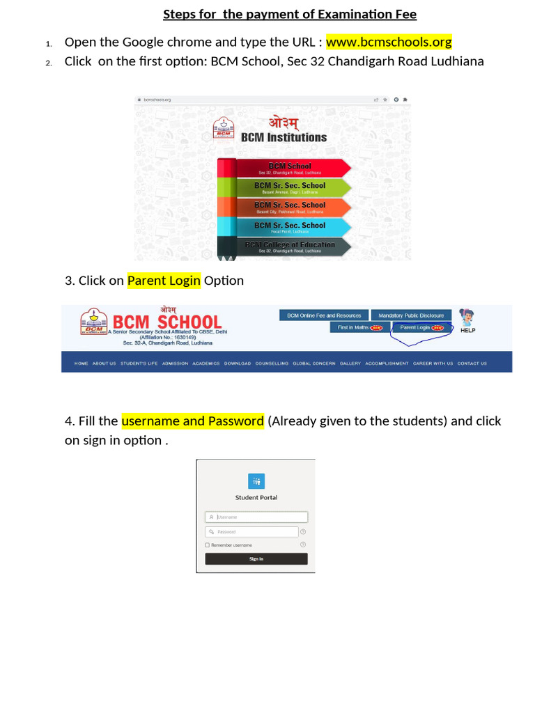 Exam Fee Payment Instructions | PDF