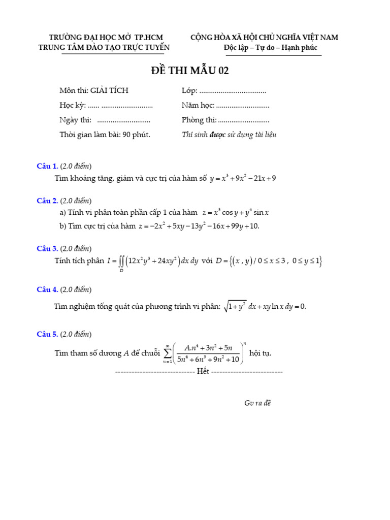 De Thi Mau So 2 | PDF