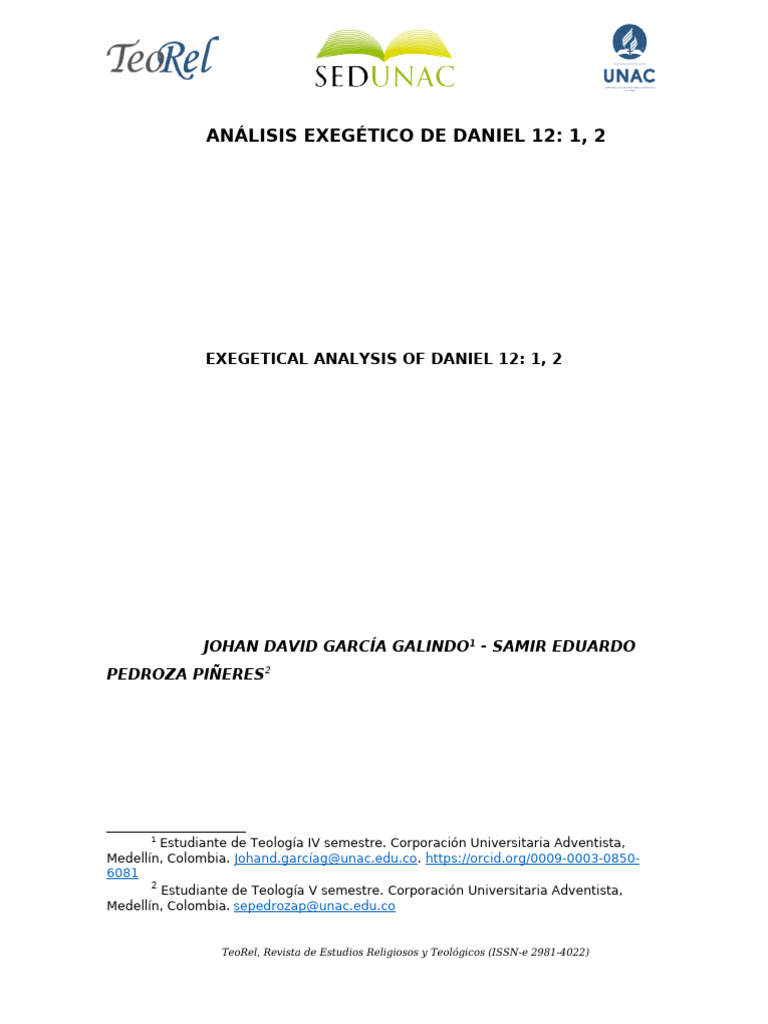 Análisis Exegético de Daniel 12 - 1, 2 | PDF | Libro de daniel | Vida ...