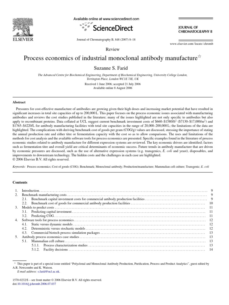Process Economics of Industrial Mab Manufacture | PDF | Sensitivity ...