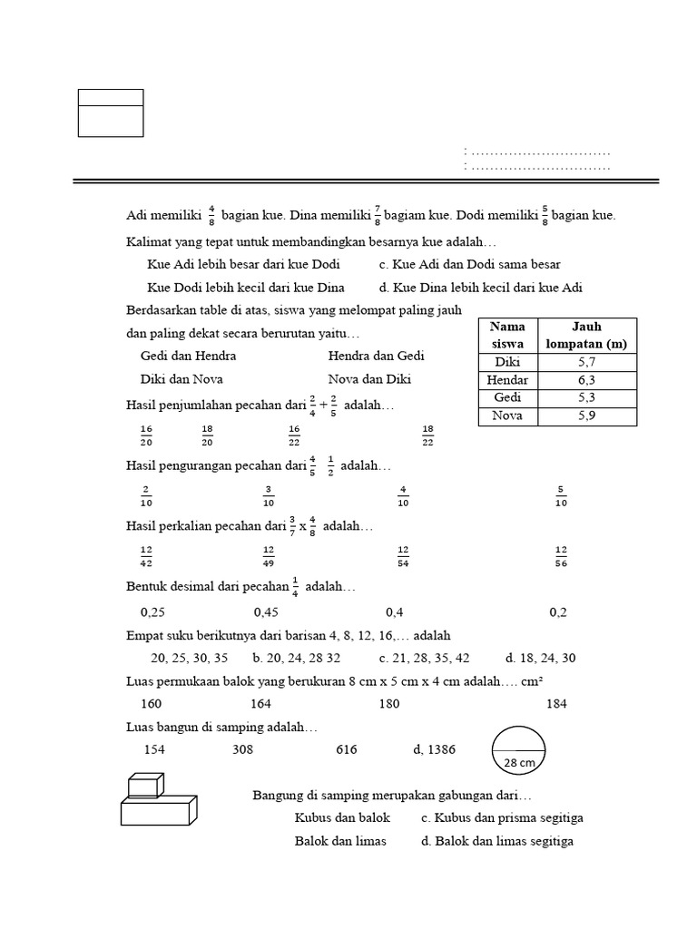 Naskah Soal Asts Matematika Kelas 6 - 2 | PDF