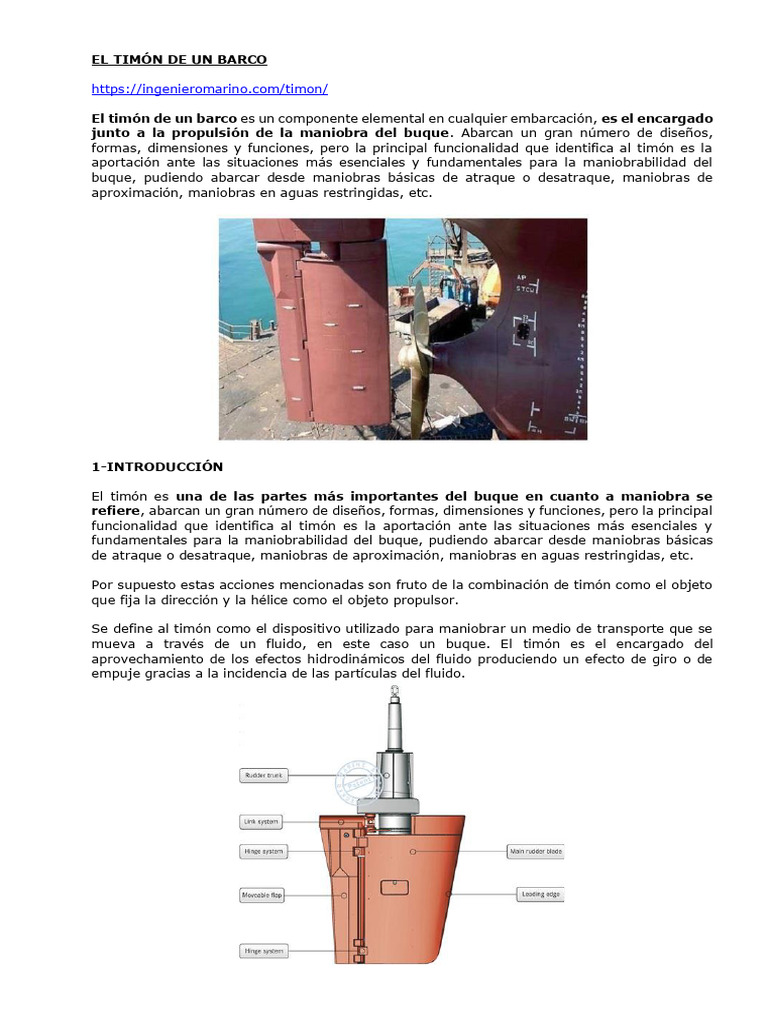 Tipos y Funciones del Timón de Barco | PDF | Timón | Hélice