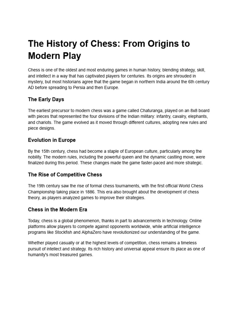 The History of Chess - From Origins To Modern Play | PDF