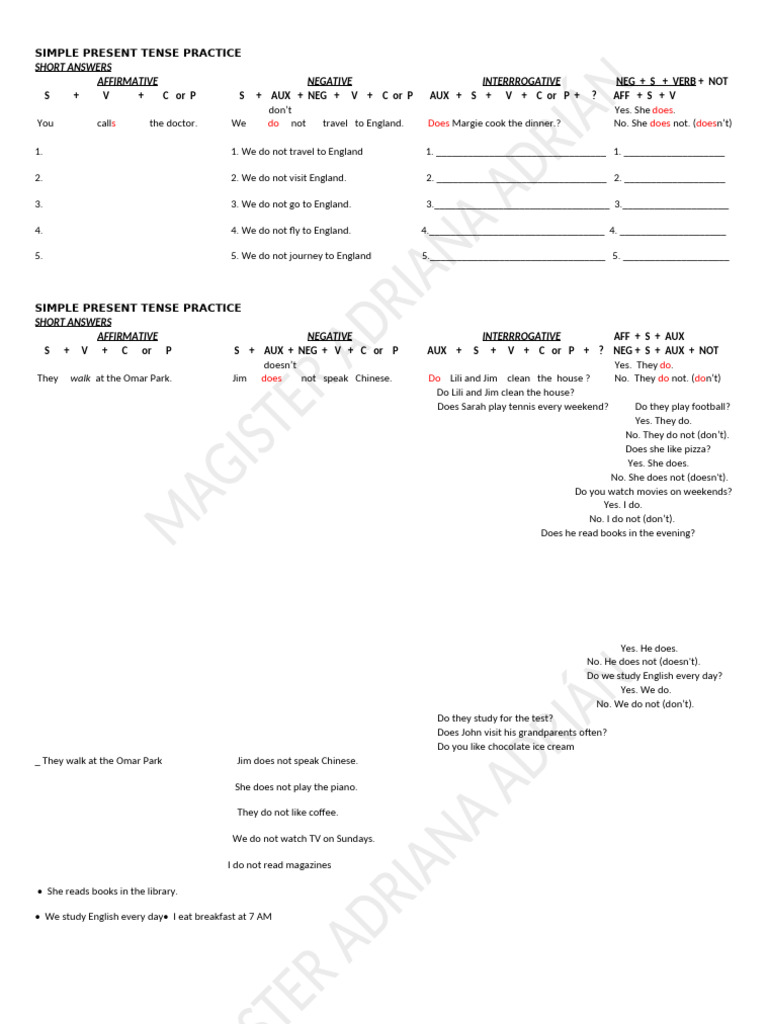 SIMPLE PRESENT TENSE PRACTICE 2424 | PDF | Language Mechanics | Linguistics