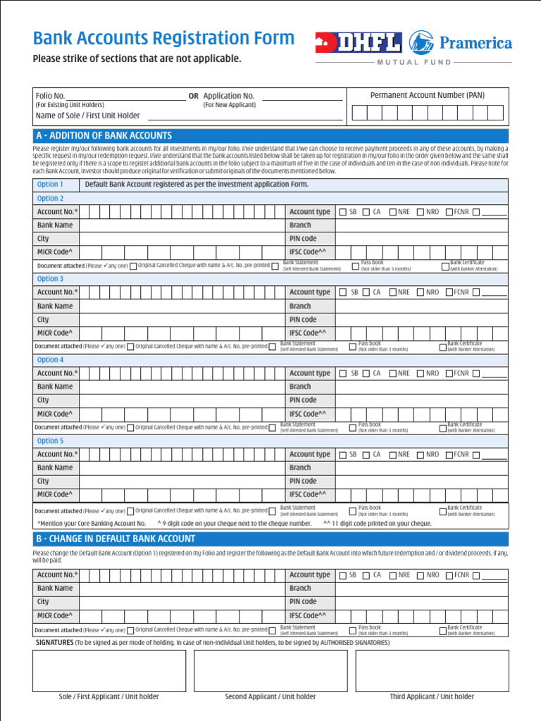 DHFL - Bank Accounts Registration Form | PDF | Cheque | Banks