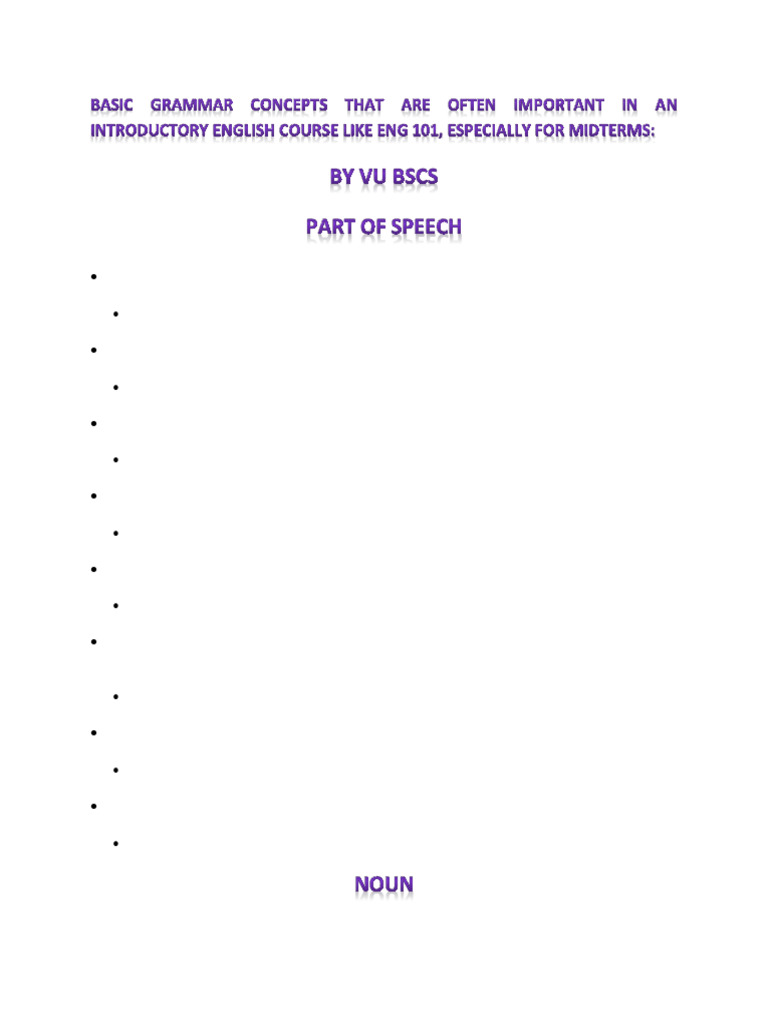 Eng101 Basic Grammar Concepts for Mid | PDF | Adverb | Verb