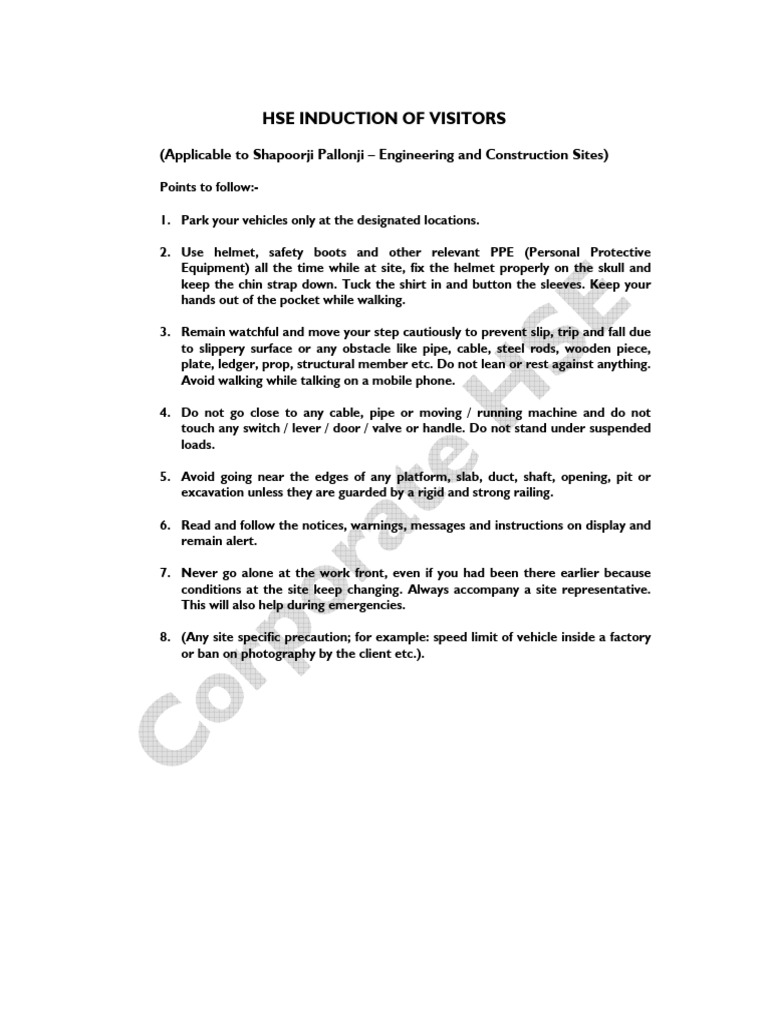 Hse Induction Points For Visitors | PDF