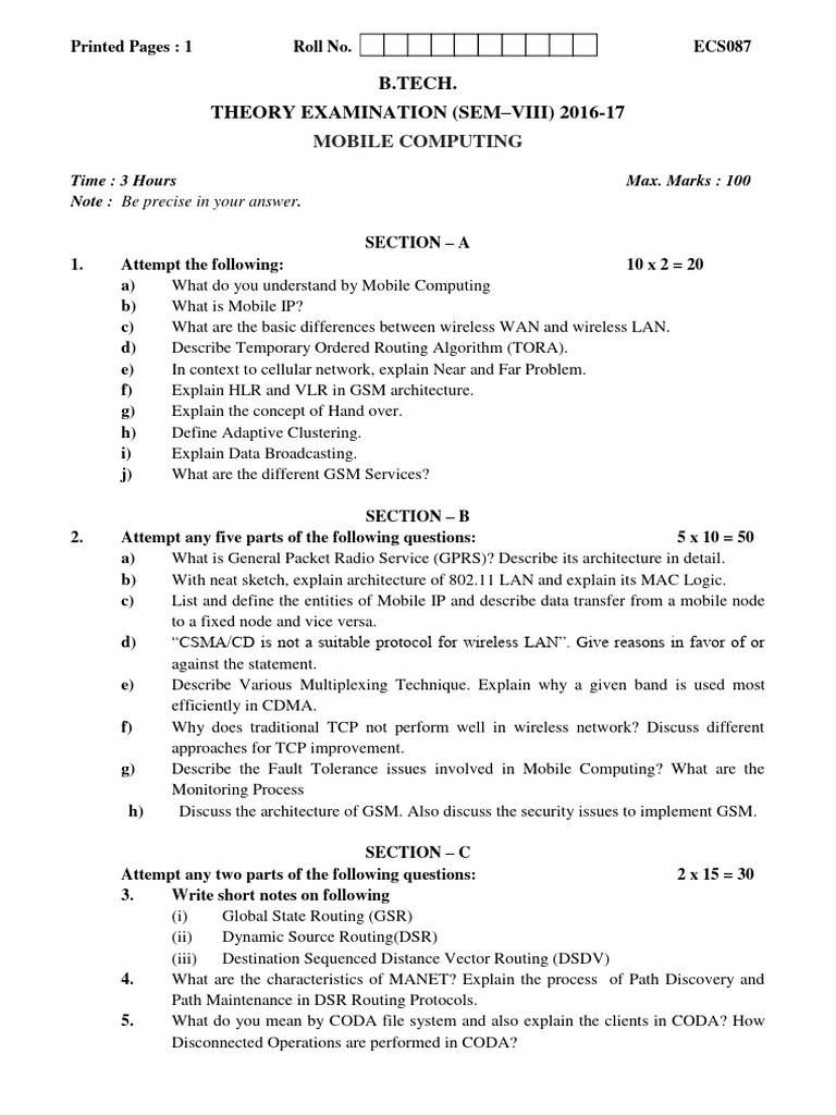 2016-17 Mobile Computing Pyq | PDF | Routing | Computer Network