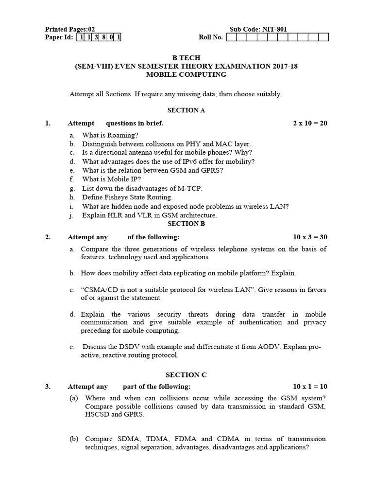 Mobile Computing Exam Questions | PDF | Wireless Ad Hoc Network ...
