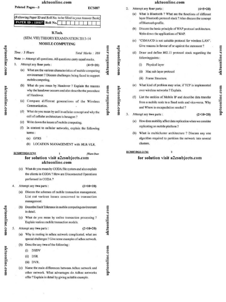 2013-14 Mobile Computing Pyq | PDF