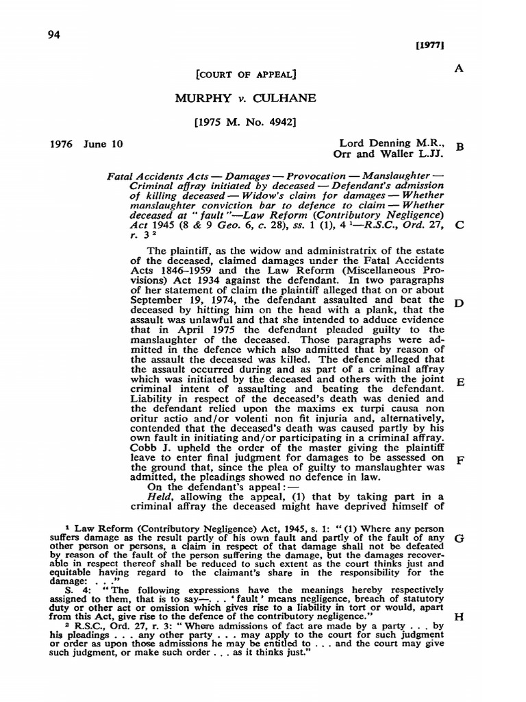 MURPHY v. CULHANE (1975 M. No. 4942) (1977) Q.B. 94 | PDF