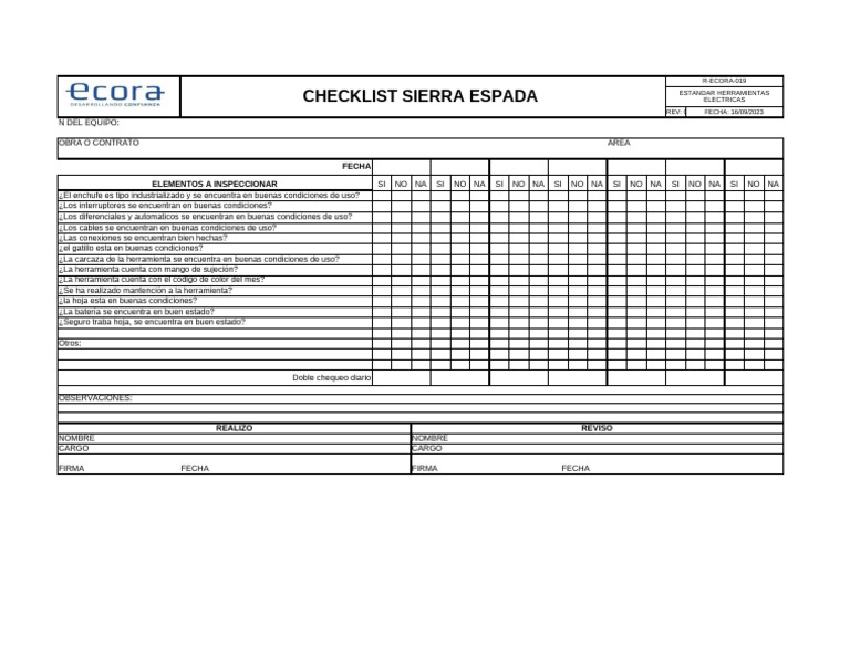 R-ECORA-019 Checklist Sierra Sable 1.0 | PDF